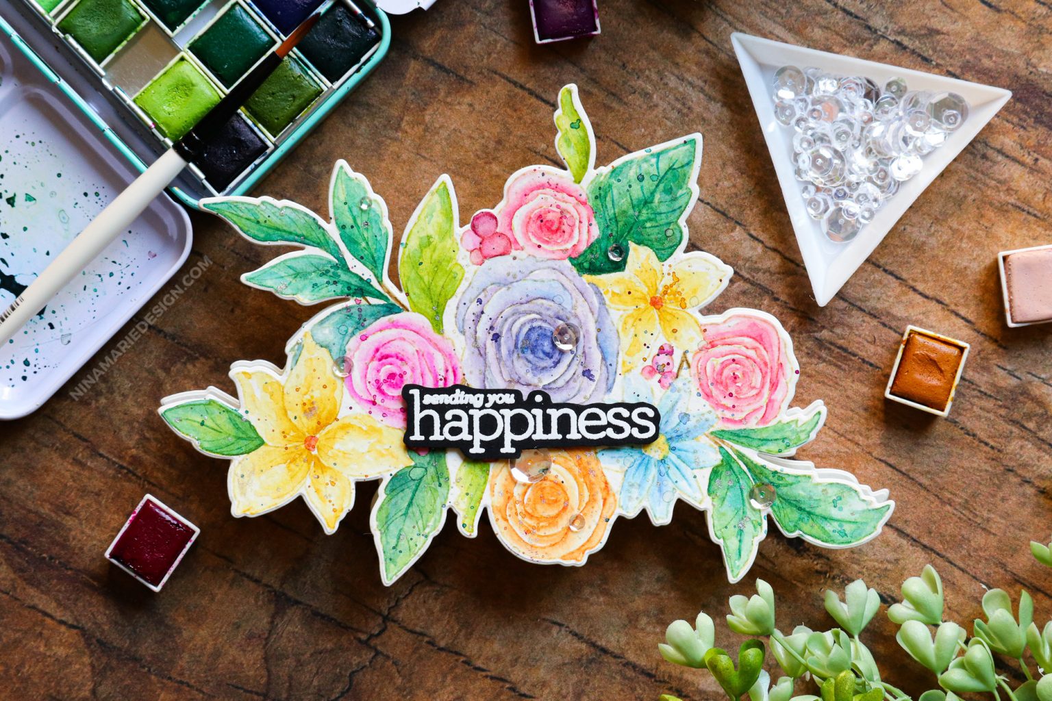 Shaped Watercolor Card Featuring Memory Box - Nina-Marie Design